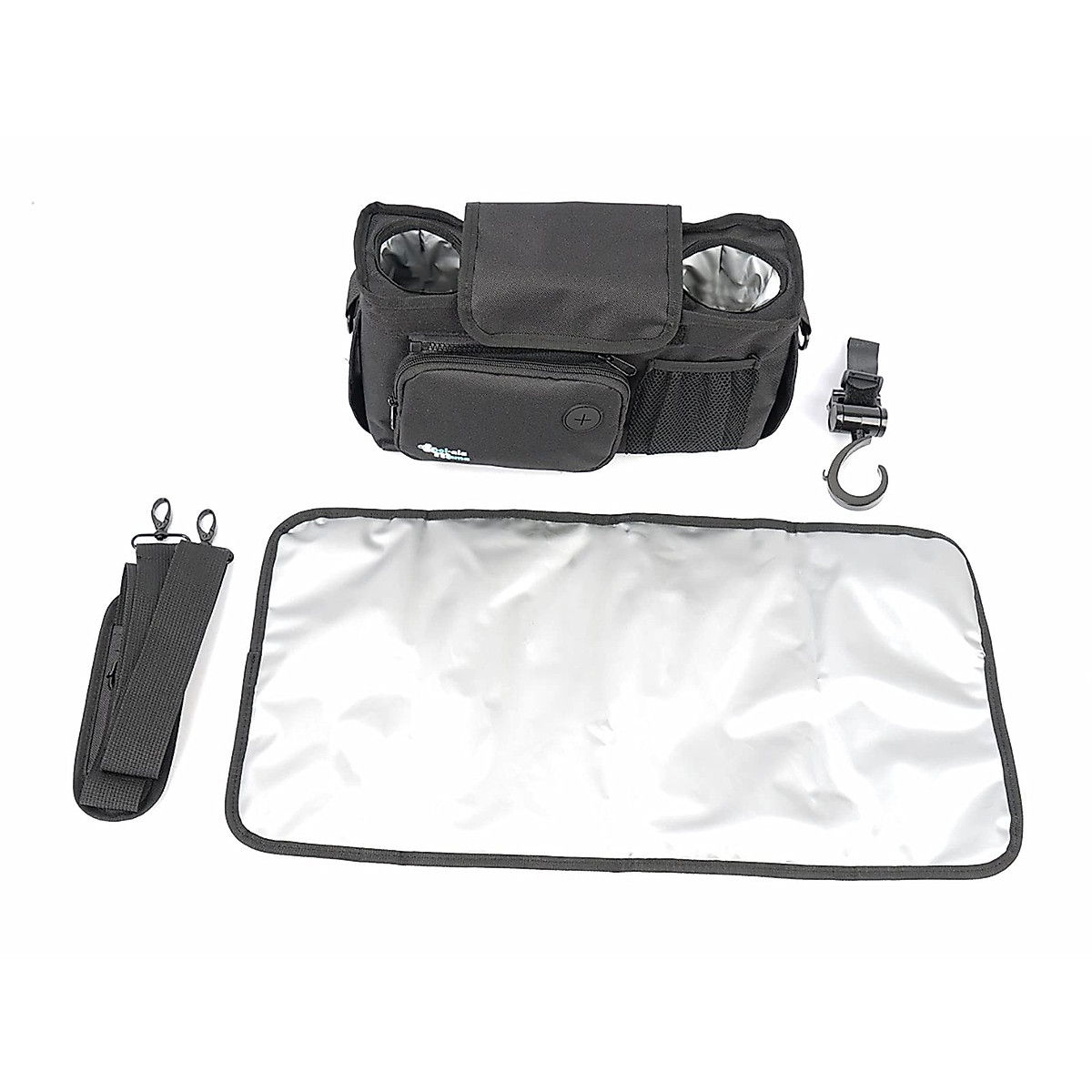 Kool-ala Mama, Universal Stroller Organizer with Insulated Cup Holders, Bonus Bag Hook & Diaper Changing Pad, Stroller Caddy, Detachable Wallet, Fits Bugaboo, Baby Jogger, Britax, Uppababy, Graco