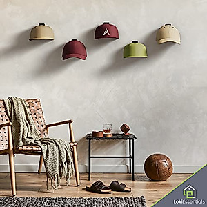 LokiEssentials Adhesive Hat Rack Display Hooks for Wall & Door (12 Pack) Baseball Cap Holder, Closet & Storage Organizer, Strong Cap Hanger for Room & Mancave, No Drilling, USA Patent Pending (Black)