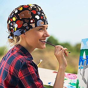 Geyoga 6 Pieces Adjustable Working Caps with Button Gourd Tie Back Bouffant Hats Sweatband Caps Breathable Hair Cover for Women Men