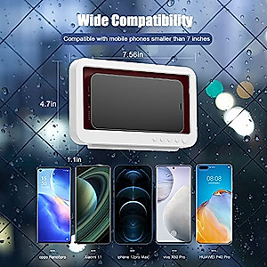 Enlanda Shower Phone Holder Waterproof Anti-Fog Touch Screen 360° Rotation Wall Mount Phone Holder Phone Case No Drilling Design for Shower Bathroom Mirror Bathtub (White)