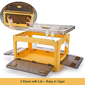 Aimisin Folding Storage Bins, 28 Liters, 2 Pcs Green Plastic Storage Containers with Wheels, Four Doors, Foldable, Stackable, Plastic Box with Lids for Organization, Storage Cart