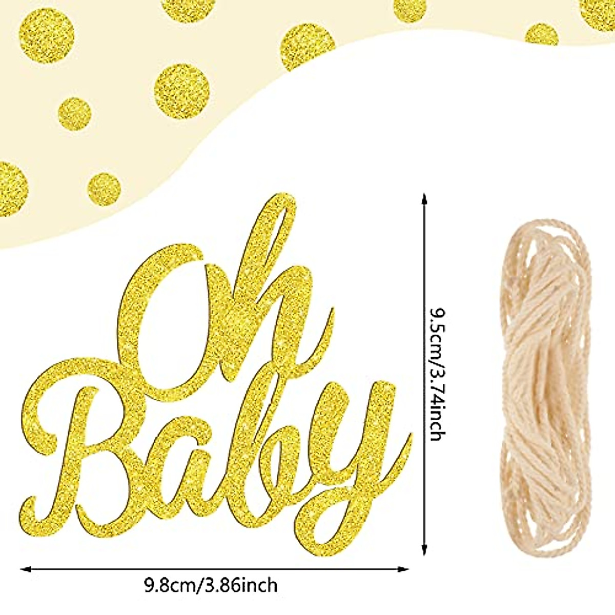 10 Pieces Baby Shower Cutout, Baby Table Centerpiece, Glitter Gender Reveal Party Decoration, Baby Shower Table Decoration with Rope for Home Birthday Party, Kids' Party Decoration (Gold)