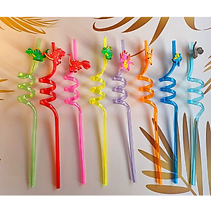 8 Pieces Plastic Reusable Dinosaur Straws for Kids, Animal Safari Jungle Drinking Dinosaur Theme Straws for Party Decoration Supplies Birthday