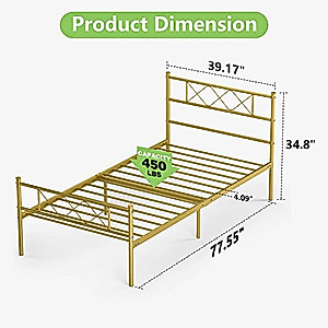 Weehom Twin Size Metal Bed Frame Mattress Foundation/Platform Bed Heavy Duty Steel Slat Best for Kids Adults Student Gold