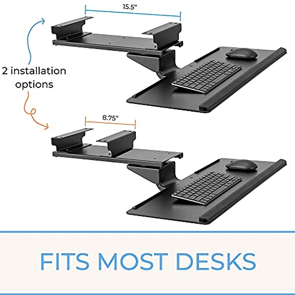 Stand Steady Under Desk Keyboard Tray | Adjustable Tilting Keyboard Shelf for Ergonomic Typing | Screw-On Under Desk Storage with Cable Clips (Tray Specs: 26.5in x 10in | Overall Specs: 26.5in x 17in)