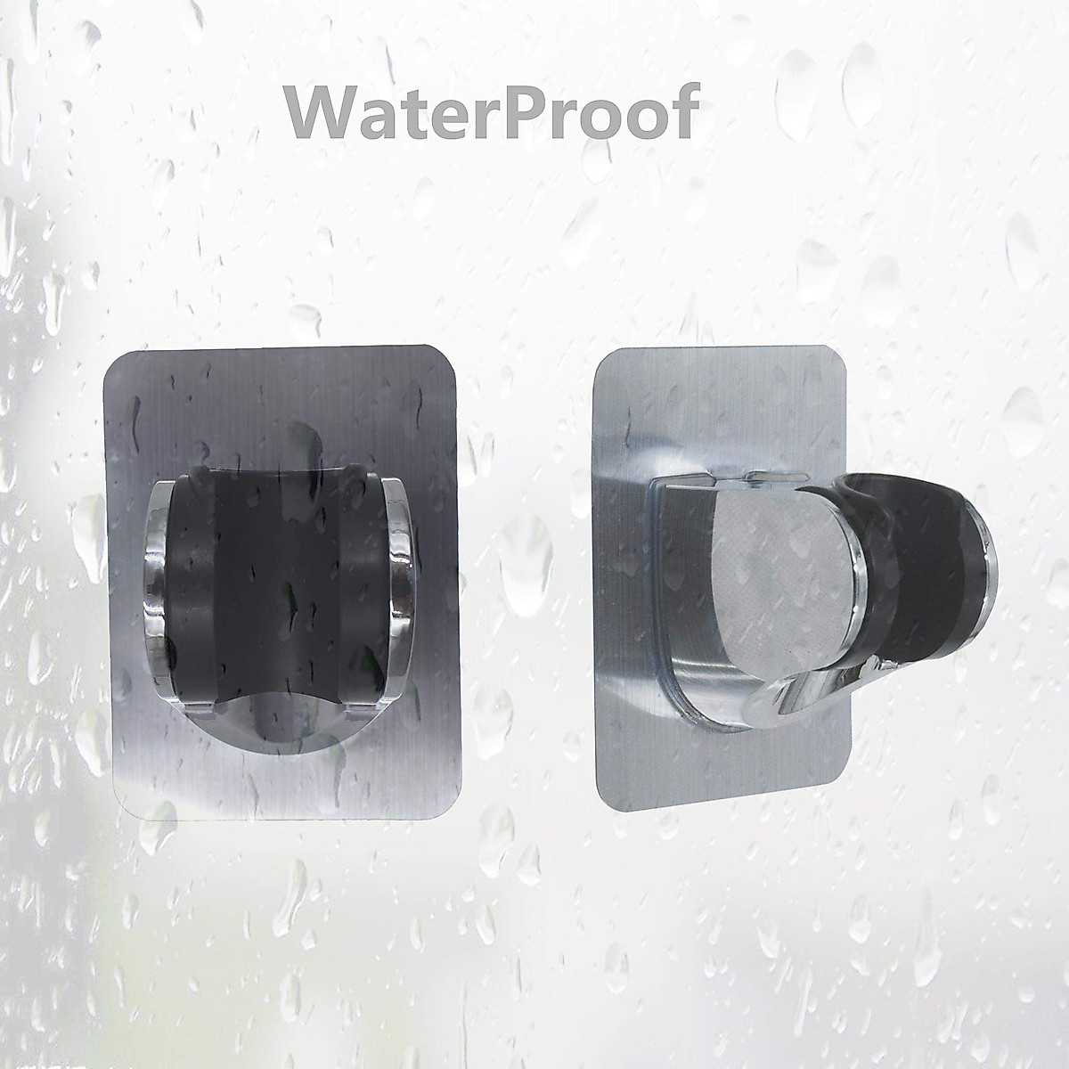 2 pcs Strong Adhesive Chrome Shower Head Holder Adjustable Shower Wand Holder,Handheld Shower Head Wall Mount Bracket Showerhead & Bidet Sprayer Bracket for Bathroom