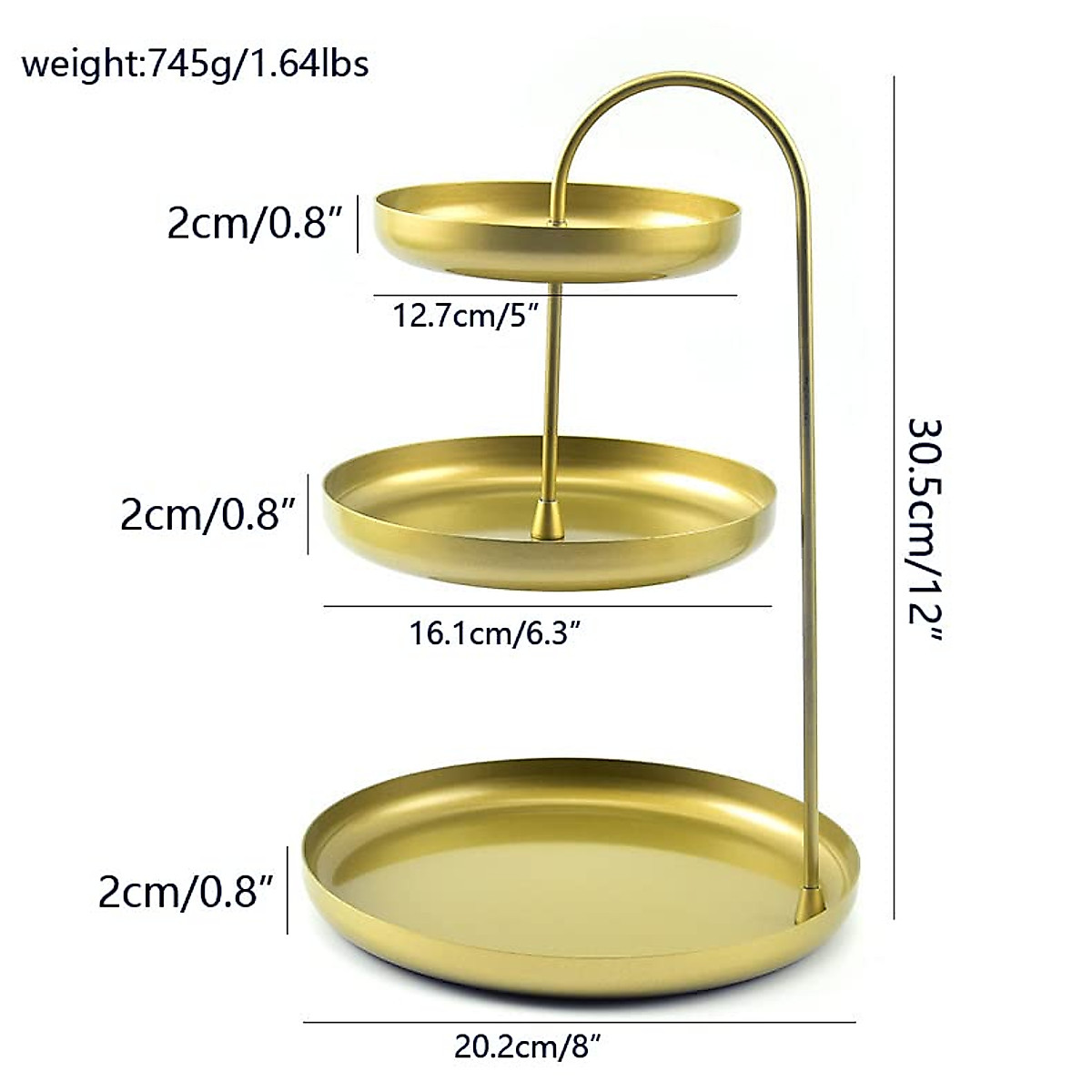 3-Tier Round Gold Jewelry Tray Organizer with Curved Lip, 12 Inch Decorative Vanity Tray Platter Necklace Holder, Multi et-029443-FBM-pt 0