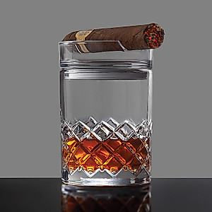 Godinger Cigar Whiskey Glass Set - Old Fashioned Whiskey Glass and Cigar Holder Bar Set