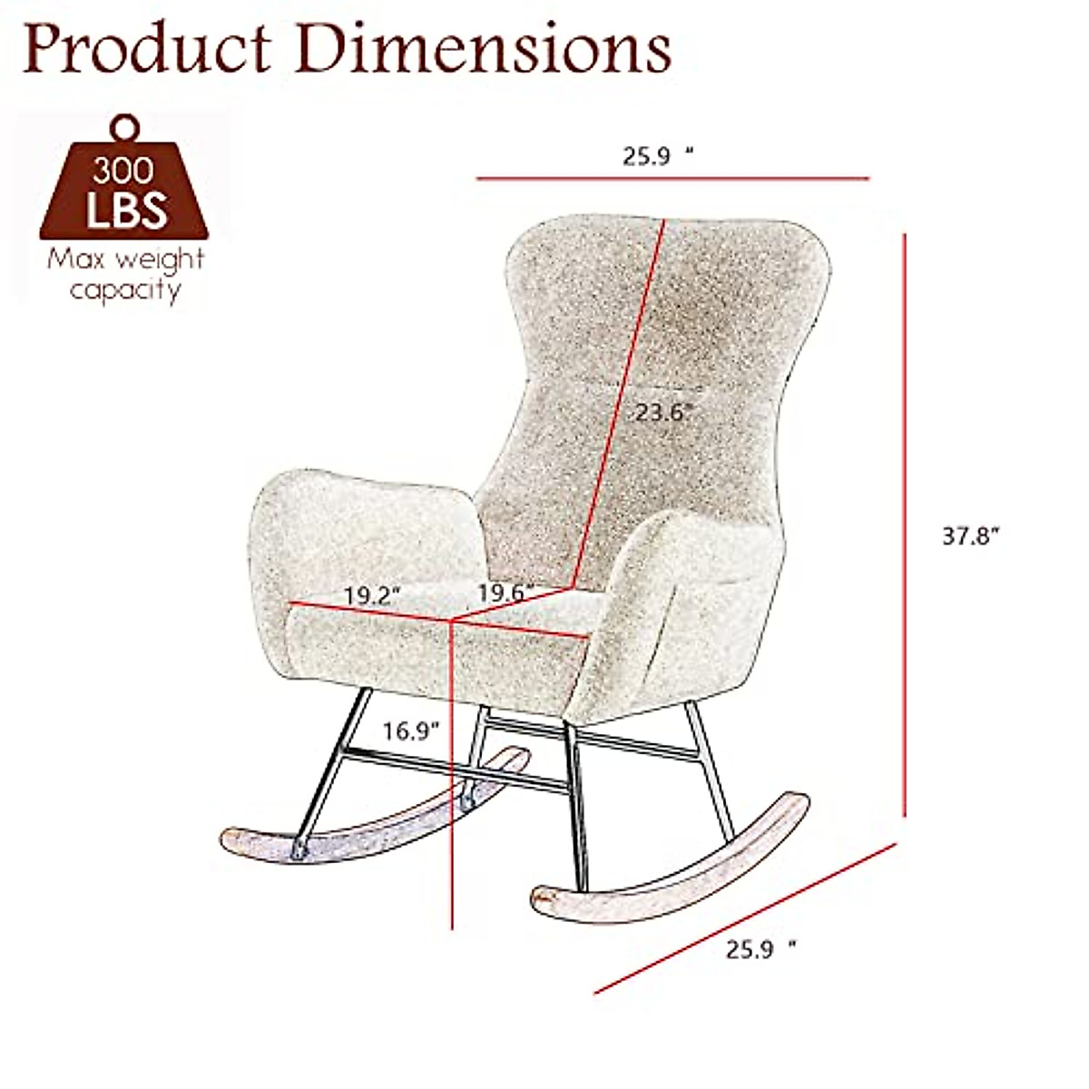 Velvet Rocking Chair for Baby Nursery, Comfy Small Rocker with 2 Pockets, Modern Upholstered Accent High Back Armchair for Living Room, Bedroom, and Office (Off White Velvet)