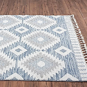 LUXE WEAVERS Ibiza Collection Blue Moroccan Geometric Area Rug 2x7