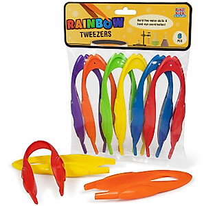 Rainbow Tweezers - Motor Skill Development Toy for Toddlers - Teach Sorting, Counting, and Other Early Mathematics Skills - Sensory Learning Tools for Kids in 6 Colors - Montessori, Preschool Supplies