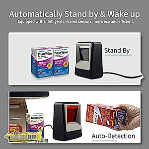 Handsfree 2D 1D Barcode Scanner,Alacrity QR Omnidirectional Desktop Bar Code Reader Scanner, Capture Barcodes from Mobile Phone Screen, Black