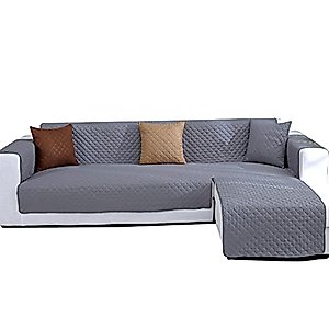JIABOLANG Double Side L Shape Couch Cover Sectional Sofa Covers Set Chaise Couch Cover Slip Covers for Sofas Couches Sectional Furniture Protector Cover (Medium,Grey)