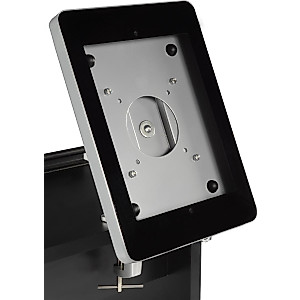 Displays2go Trade Show Display Counter with Mount for iPad – Steel, Corrugated Plastic, MDF, White, Silver Trim, Woodgrain (CTRPIPDCSL)