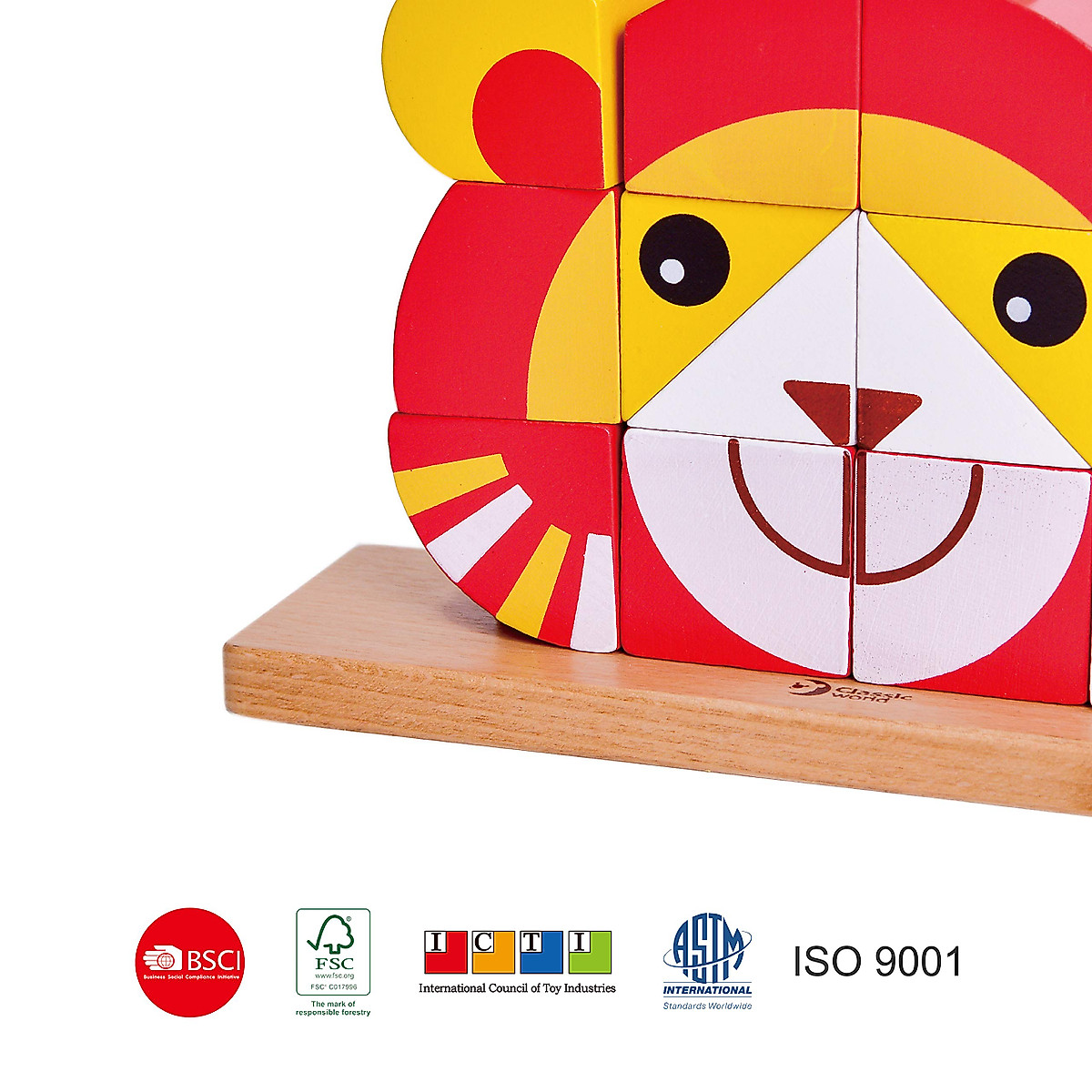 Wooden Stacking,Wood Stacker Blocks, Sorting Toy,Classic World Stacker for Baby Toddler Early Learning Education（Lion Uni Blocks，RED）