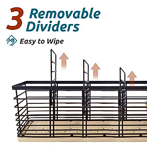 Suli Extra Large Kitchen Utensil Holder with 4 Compartments，Matte Black Metal holder with Wooden Base for Kitchen Countertop，Farmhouse Cooking Utensil Storage, Rustic Cooking Utensil