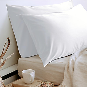 1000 Thread Count 100% Egyptian Cotton Pillowcases for Sleeping,Satin Pattern White, Envelope Closure Pillowcase Silk Soft Bed Pillow Cover(2 Pcs Standard 20"x26", White)…
