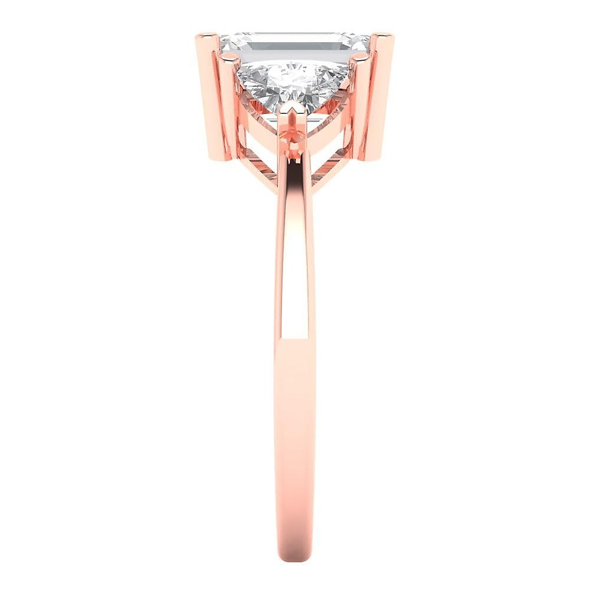 2.94ct Emerald cut 3 stone Solitaire Stunning Moissanite Designer Wedding Bridal art deco Anniversary Ring 14k Rose Gold 7