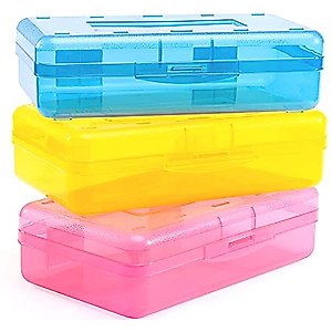 Sooez 3 Pack Pencil Box, Large Capacity Plastic Pencil Case Boxes, Hard Pencil Case, Crayon Box with Snap-tight Lid, Plastic Pencil Boxes Stackable Design, Supply Boxes for Kids Boys School Classroom