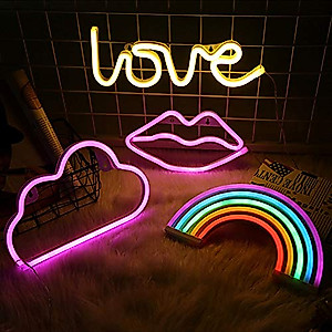 MorTime Cute Neon Signs, LED Neon Light for Party Supplies, Girls Room Decoration Accessory, Table Decoration, Children Kids Gifts (Lip Shaped)