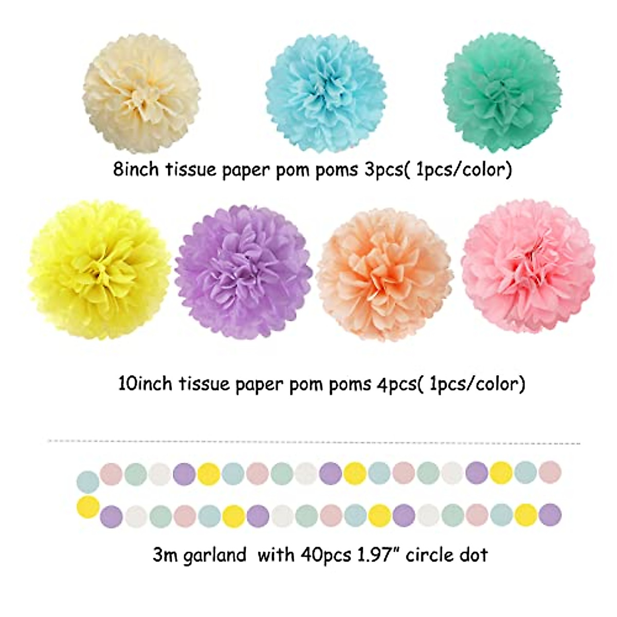 Pastel Rainbow Party-Decorations Supplies Streamers-Garland - 29pcs Baby Shower Birthday Wedding Tissue Pom Poms,Tassel Banner Backdrop Decor Bunting Lasting Surprise
