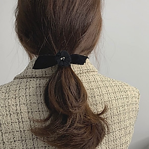 URROMA Chiffon Fabric Flowers for Crafts, 30 Pcs Black Pearl Flower Appliques for Clothes Sew On Fabric Flowers for Headbands DIY Hair Clothes Shoes Accessories