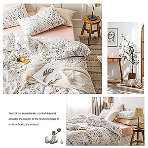 VM VOUGEMARKET King Bedding Duvet Cover Set,100% Cotton Colorful Flower Plant Pattern Bedding Set,Ultra Soft and Easy Care Zipper Closure-King,Floral