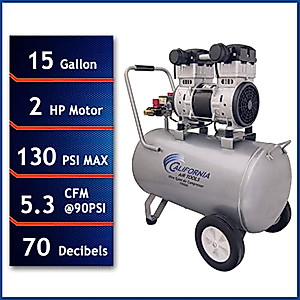 California Air Tools 15020C Ultra Quiet & Oil-Free 2.0 Hp 15.0 gallon Steel Tank Air Compressor