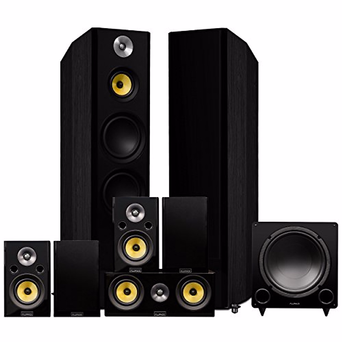 Fluance Signature HiFi Surround Sound Home Theater 7.1 Channel Speaker System including 3-Way Floorstanding Towers, Center Channel, Surrounds and Rear Surrounds and DB12 Subwoofer - Black Ash (HF71BR)