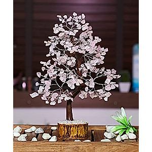 Rose Quartz Gemstone Tree Stone Tree Crystal Tree of Life Prosperity Stones Tree Money Bonsai Tree Feng Shui Tree Handmade Gift for Home Office Decorations Ornament Silver Wire 10-12 Inch