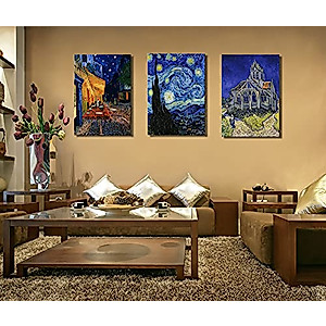 msspart Canvas Prints Giclee Artwork for Wall Decor, Classic Van Gogh Artwork Painting Reproduction Starry Night Canvas Art Picture Photo Prints for Wall Art Decoration 12"x16"x3 Piece