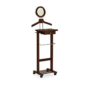 Contemporary Home Living 57.25” Antique Walnut Brown Wooden Vanity Dresser Valet Stand