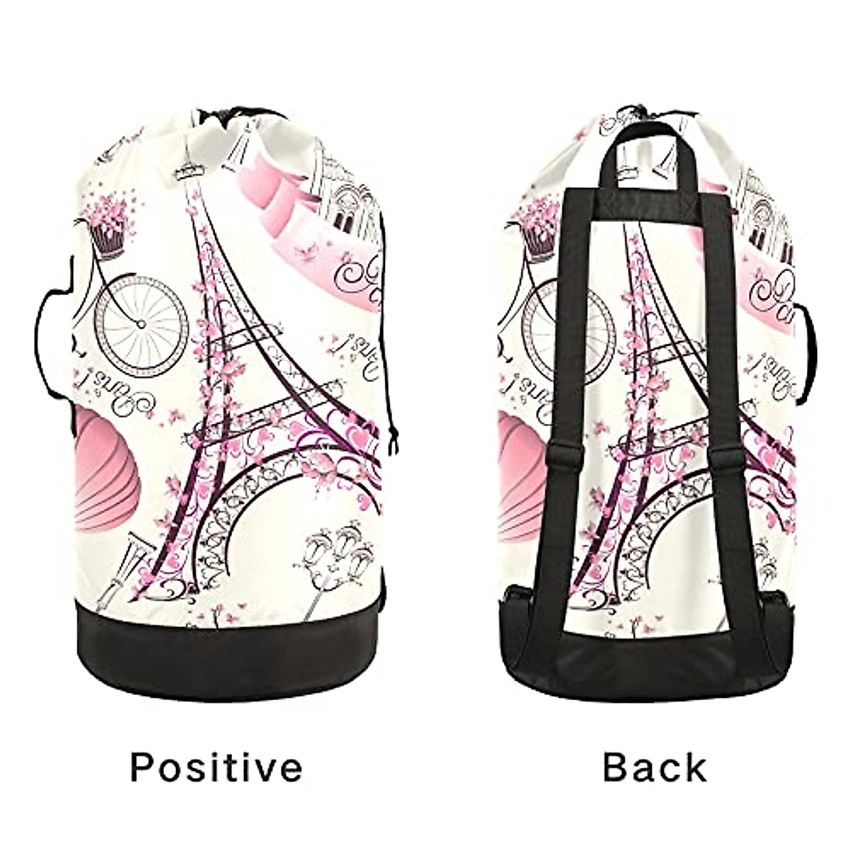 Romantic Travel In Paris Laundry Backpack Bag with Drawstring Closure Waterproof Laundry Bag Laundry Hamper Clothes Storage for College Travel Laundromat Apartment