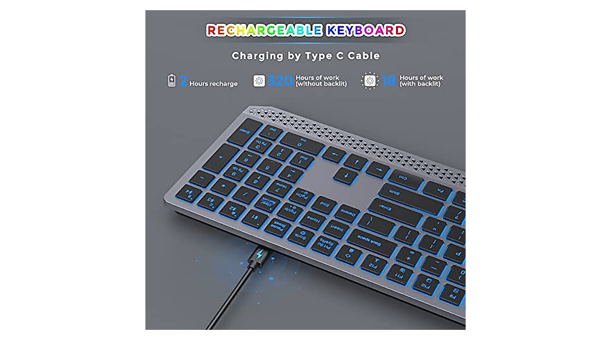 Multi-Device Backlit Bluetooth Keyboard - Rechargeable & Slim