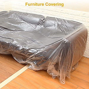 LISHINE 13Ft x 65 Ft Plastic Painting Drop Film, 2 Pcs Tape and Drape Dust Plastic Drop Cloth, Pre-Taped Masking Film for Automotive Painting Covering