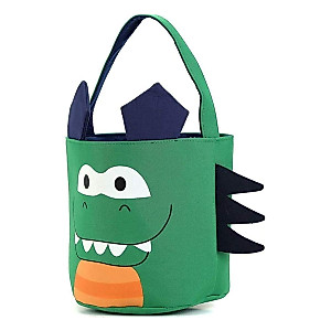 Easter Basket for Kids Easter Bunny Bag Easter Decorations (Green Dinosaur)