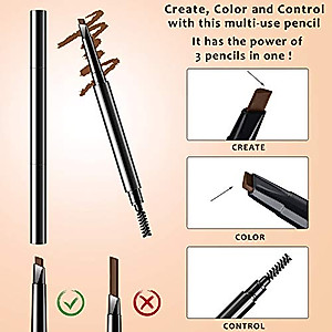 6 Packs Eyebrow Pencil Long Lasting with Brush, Waterproof Retractable Brow Pencil Mechanical Sweat-proof 2 in 1 Double Headed Brow Pencil and Brow Brush Makeup Tool (Dark Coffee)