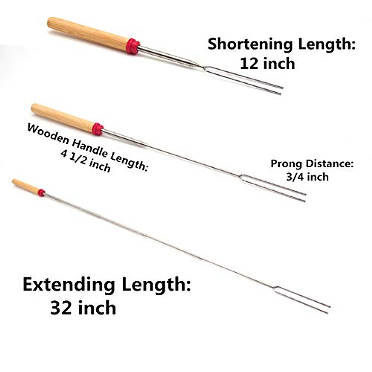Marshmallow Roasting Sticks Wooden Handle Set of 12 Smores Skewers Telescoping Forks 32 inch with Portable Bag for Hot Dog Campfire Camping Stove BBQ Tools
