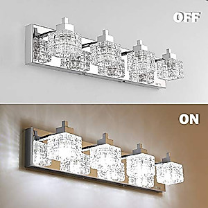 TRLIFE Bathroom Vanity Light Fixtures, 26inches Crystal Vanity Light Fixture Modern Bathroom Lights Over Mirror 4 Lights Vanity Light for Bathroom