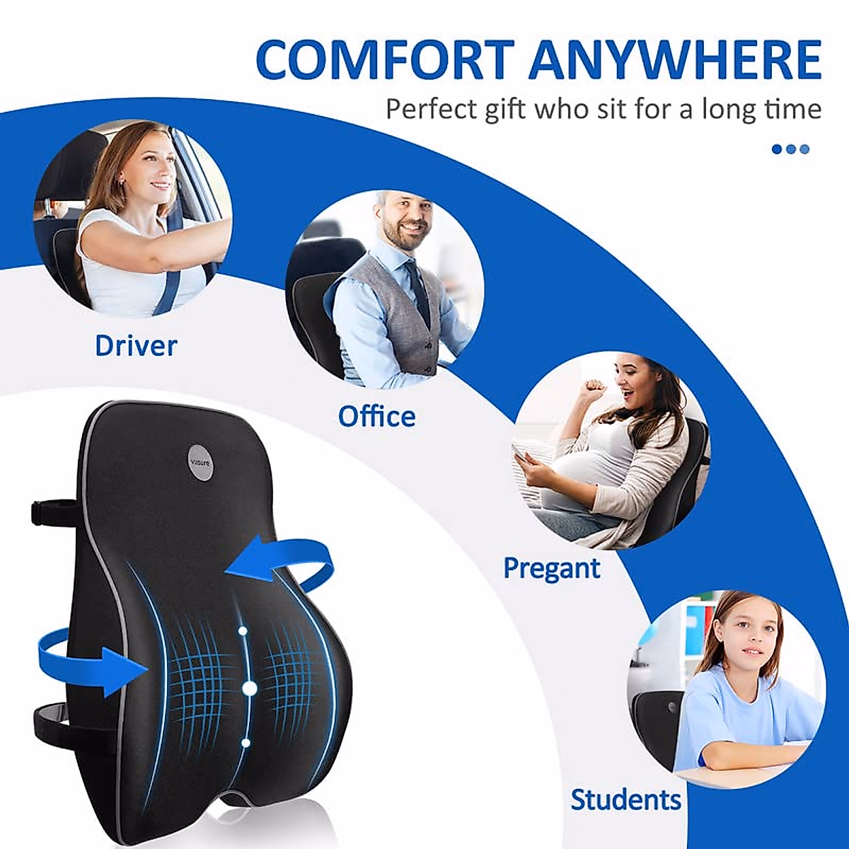 Villsure Lumbar Support Pillow, Memory Foam Back Cushion Pillow for Office Chair,Computer/Car Seat and Wheelchair with Breathable 3D Mesh ,Ergonomic Orthopedic Backrest for Back Pain Relief