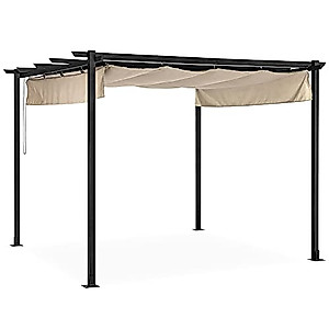 Best Choice Products 10x10ft Extra-Large Outdoor Pergola, Patio Shelter w/Retractable Sun Shade Canopy Cover, Weather-Resistant Fabric, Steel Frame, 16 Ground Stakes - Black