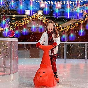 Meteor Shower Rain Light, 8 Tubes 192 Led 30cm Waterfall Raindrop Icicle Christmas Light Outdoor, Waterproof Plug in String Light for Xmas Holiday Party Wedding Valentine Day - Multicolor