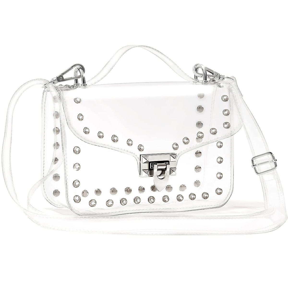OllarKt Clear Purses For Women, Small Clear Clutch Purse Clear Crossbody Bag Stadium Approved Silver Rhinestone Embellished Evening Bag, Gift for Women