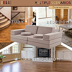 jela Kids Couch 10PCS Luxury, Floor Couch Floor Sofa Modular Furniture for Adults, Playhouse Play Set for Toddlers Babies, Modular Foam Play Couch, Modular Sectional Sofa (Classic, Taupe)