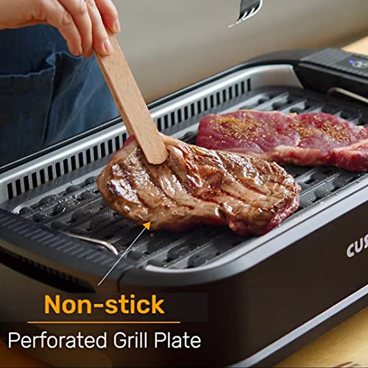 CUSIMAX Electric Smokeless Grill Indoor Grill Portable Korean BBQ Grill with Turbo Smoke Extractor Technology, Non-stick Removable Grill Plate, Dishwasher Safe, Black, Great for Party
