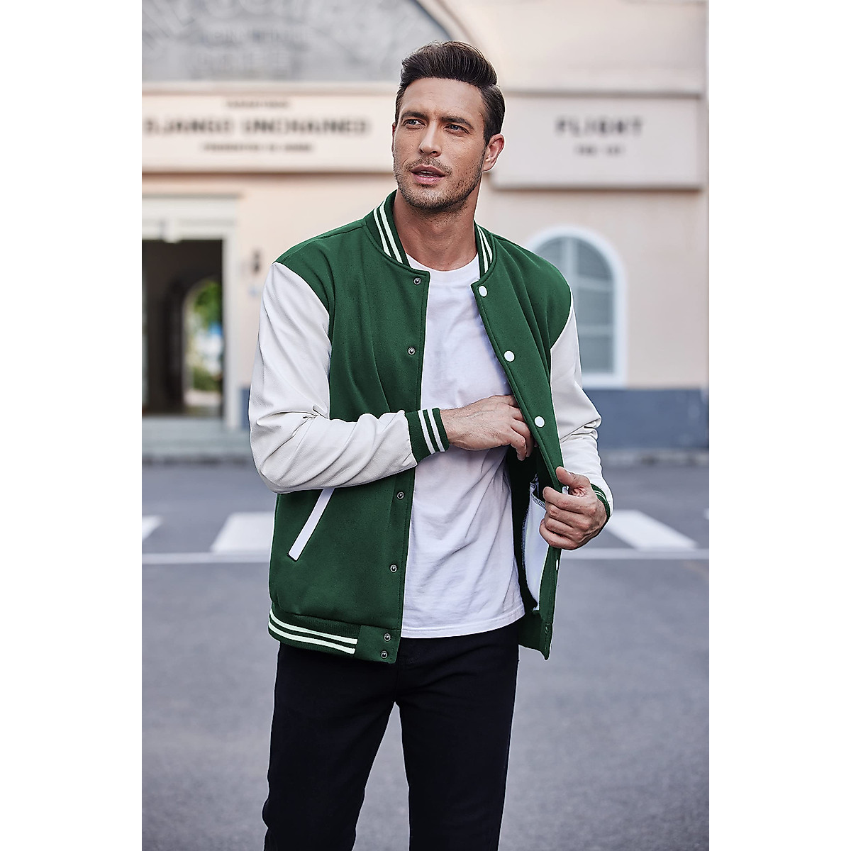 COOFANDY Mens Mens Streetwear Varsity Jacket Letterman Football Jackets College Coats Green Large