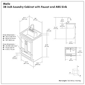 SIMPLIHOME Maile All-in-One Utility Sink & Cabinet, Pure White, 28-inch Laundry Cabinet, Pull-out Faucet, ABS Sink, Storage Drawer for Laundry Room, Mudroom, Garage