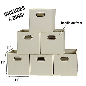 Household Essentials 82-1 Foldable Fabric Storage Bins | Set of 6 Cubby Cubes with Handles | Natural