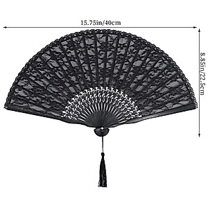 choyaxo Lace Handheld Chinese Folding Fan Bamboo Silk Folding Fan for Women Wedding Decoration Dancing Party, Black