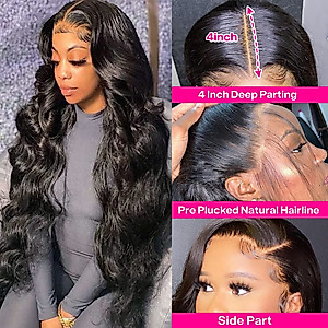 Pizazz 13x4 HD Transparent Lace Front Wigs Human Hair Pre Plucked with Baby Hair 180 Density Brazilian Body Wave Human Hair Wigs for Women 9A Glueless Lace Frontal Wigs Natural Color (20 Inch)